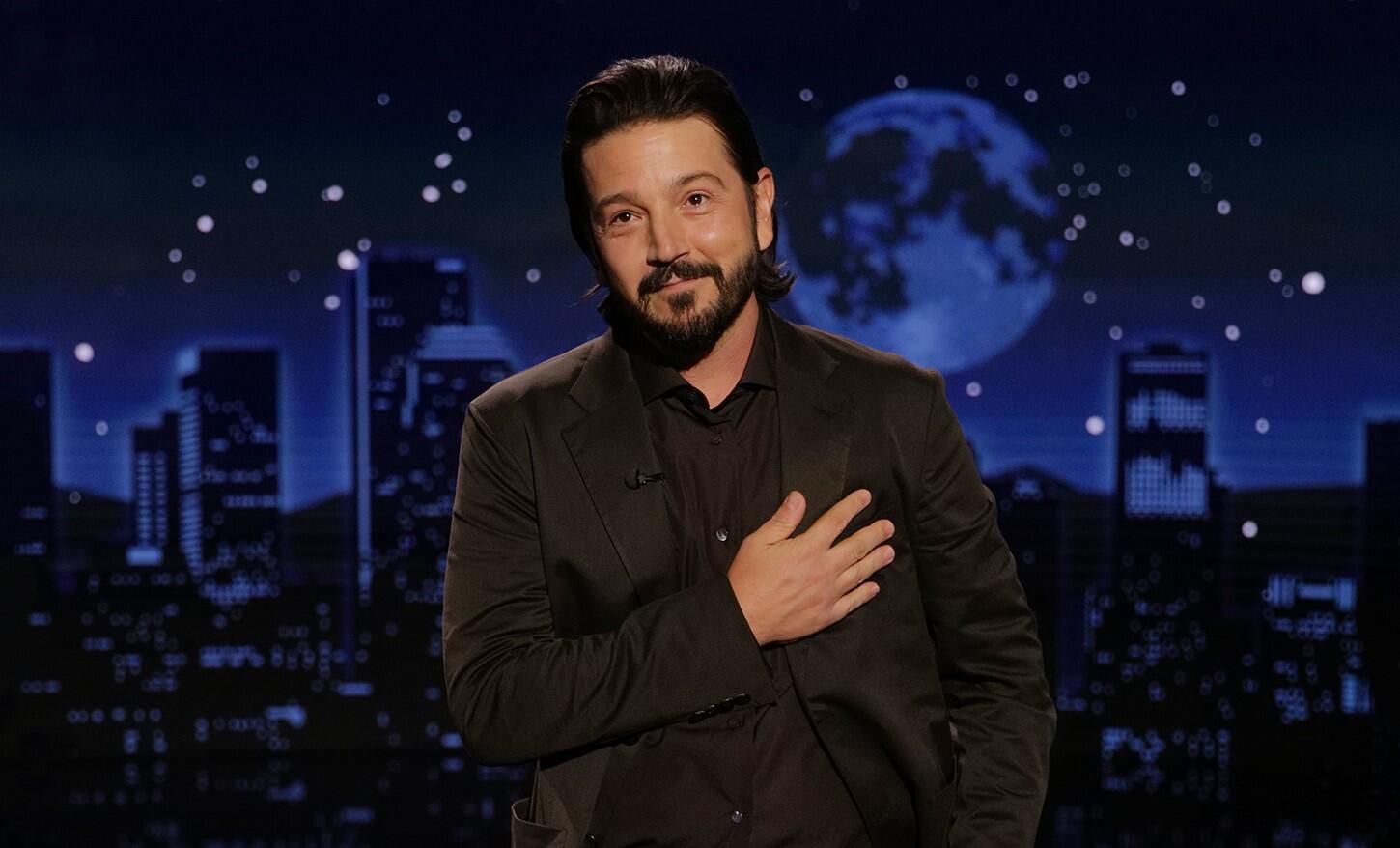 Diego Luna surprises viewers with an unexpected appearance filling in for Jimmy Kimmel on late ...